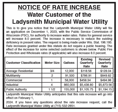 City seeks 8 percent water rate increase | News | ladysmithnews.com