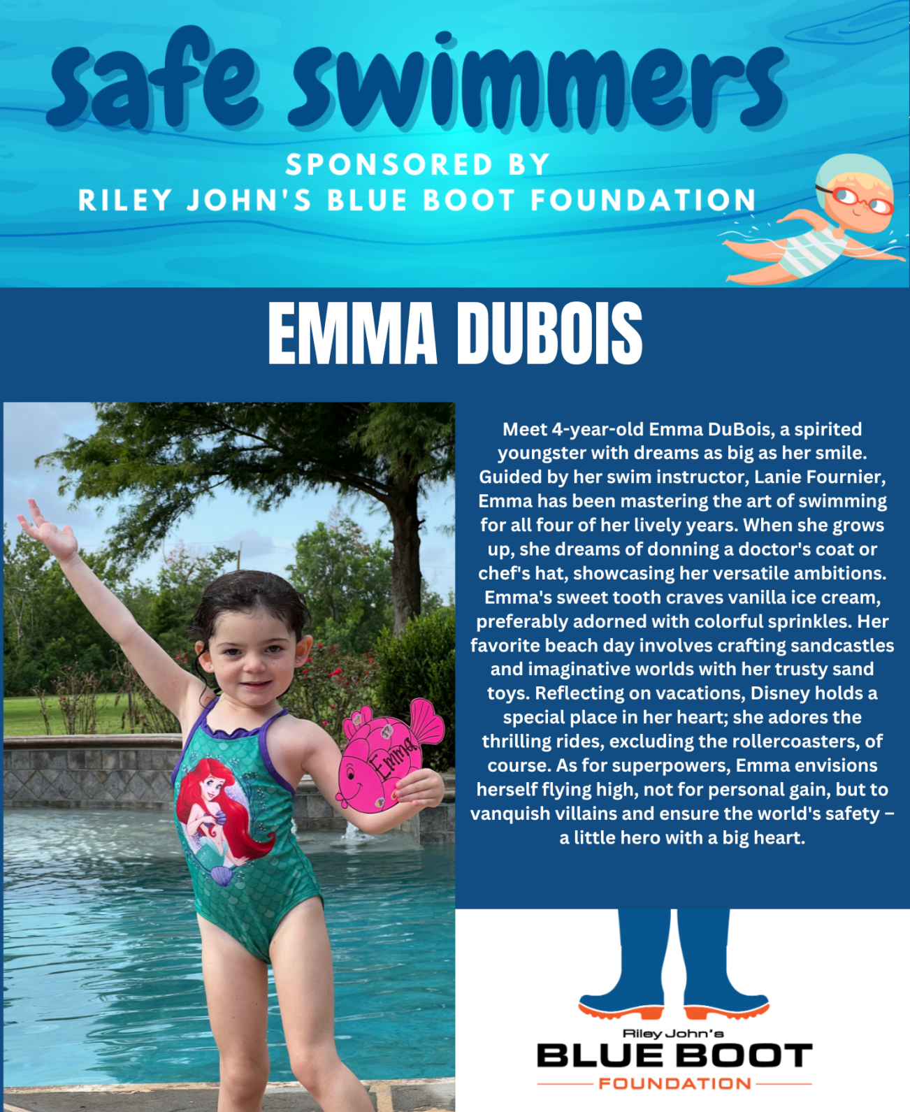Blue Boot Foundation presents Safe Swimmer Emma DuBois | Safe Swimmers ...