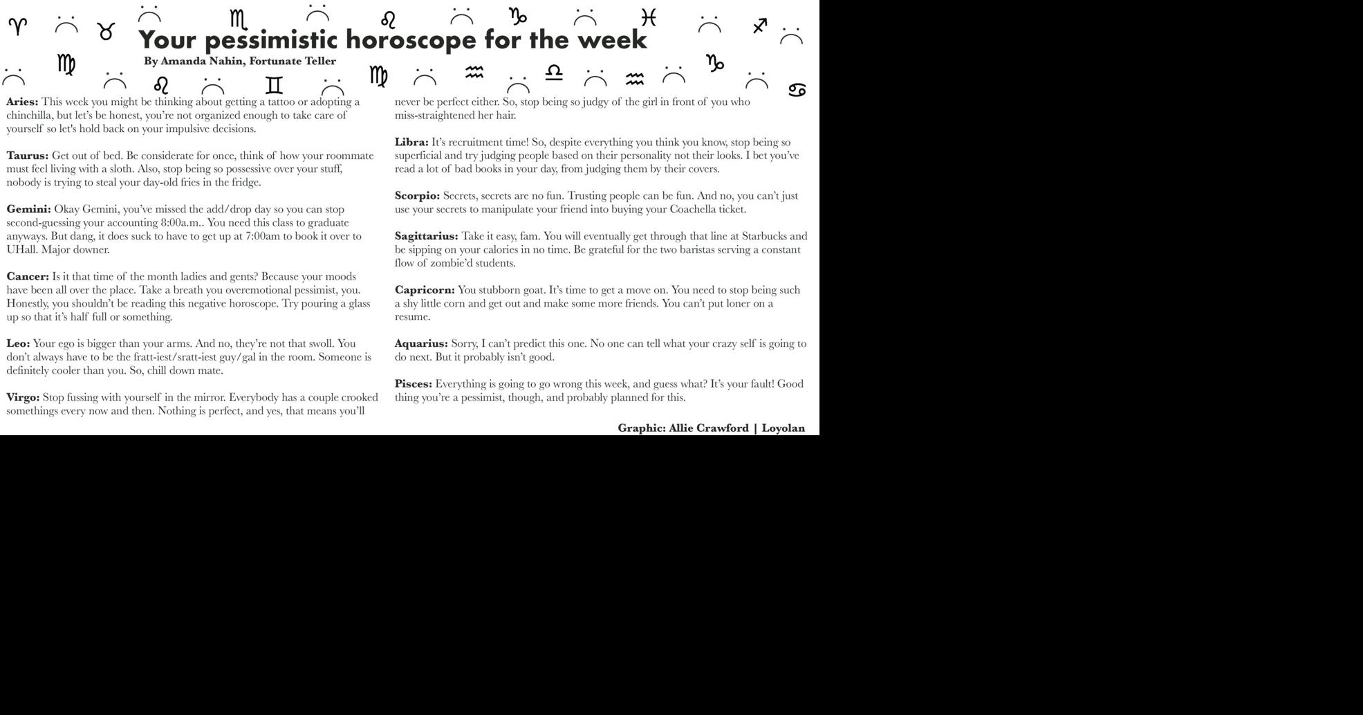 Your pessimistic horoscope | The Bluff | laloyolan.com