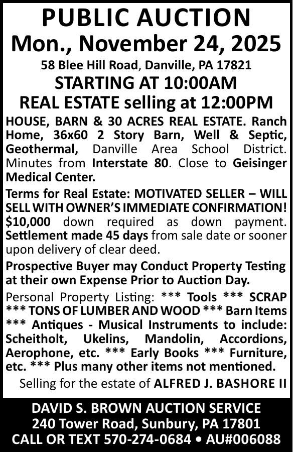 11/24 ALFRED J. BASHORE II | Public And Estate Sales | lancasterfarming.com