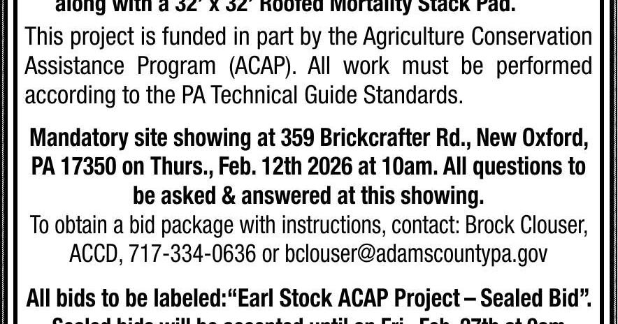 BIDS: Adams Co. - New Oxford, PA | Public Notices | lancasterfarming.com