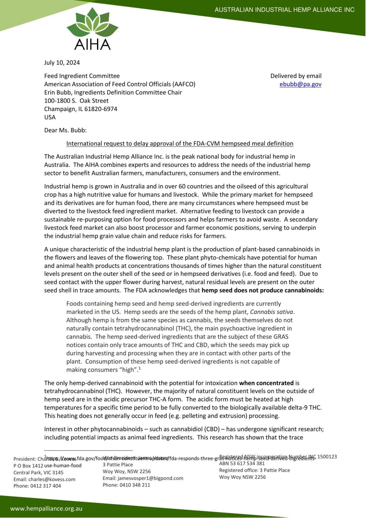 Australian Industrial Hemp Alliance Letter | | lancasterfarming.com