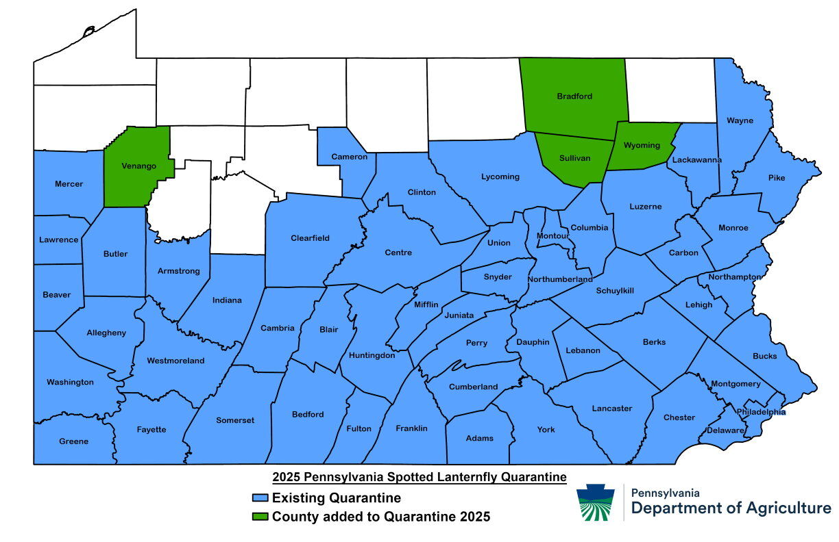 Pennsylvania Adds 4 Counties to Spotted Lanternfly Quarantine | Farming ...