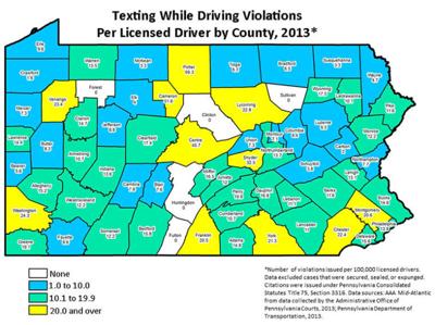 Texting while driving: Lancaster's violations rank in middle of state ...