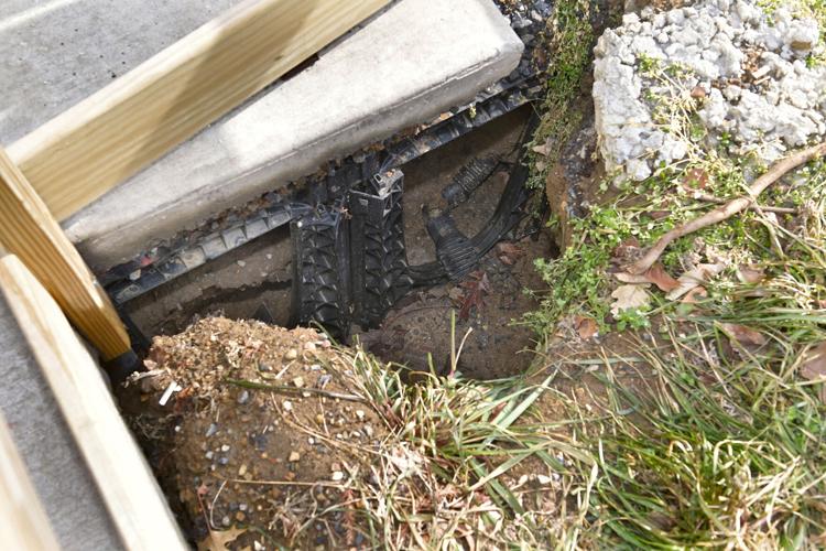 Repair work needed to fix sunken soil in tree wells on city block that ...
