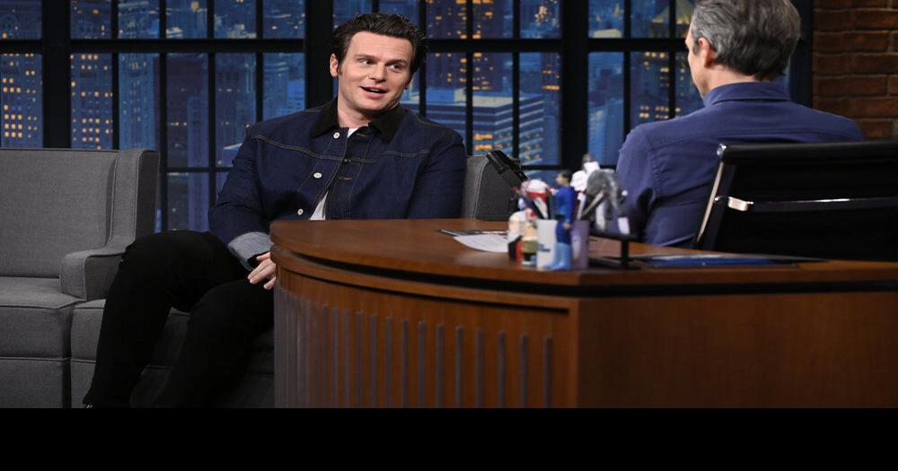 Jonathan Groff appears on Seth Meyers' talk show promoting his 'Knock ...