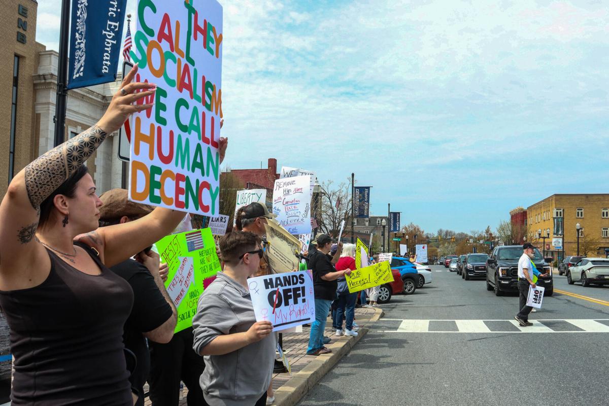 Hundreds line streets in Ephrata Saturday for 'Hands Off!' protest ...