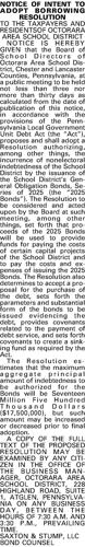 NOTICE OF INTENT TO ADOPT BORROWING RESOLUTION TO THE TAXPAYERS AND ...