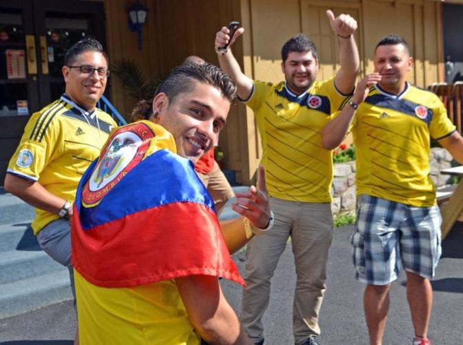 Colombia fans cheer on their team at World Cup watching party in ...