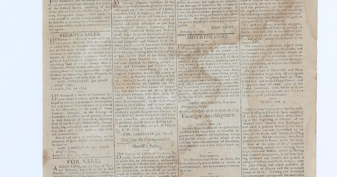 Early news: Check out a front page from 1799 | LancLife ...