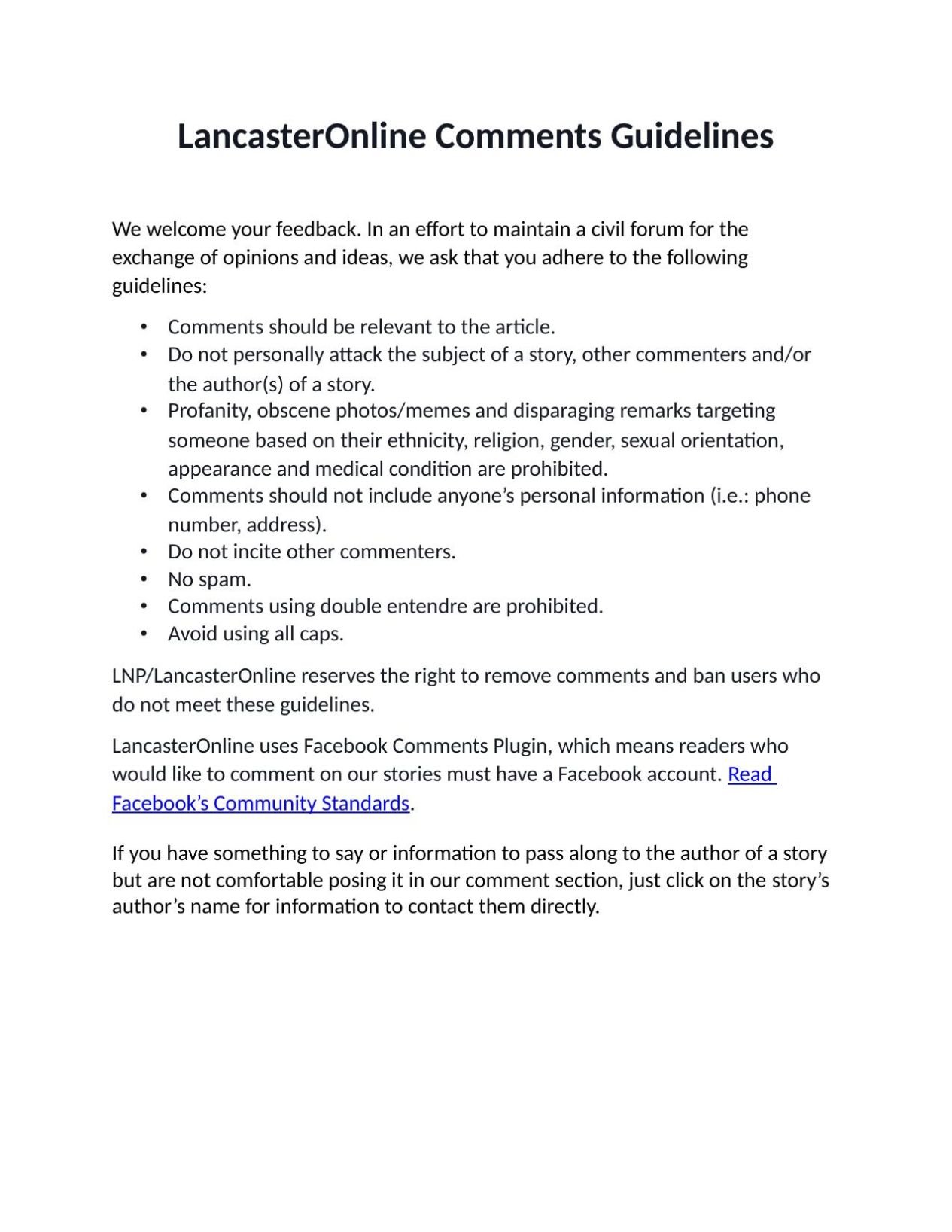LancasterOnline Comments Guidelines | | lancasteronline.com