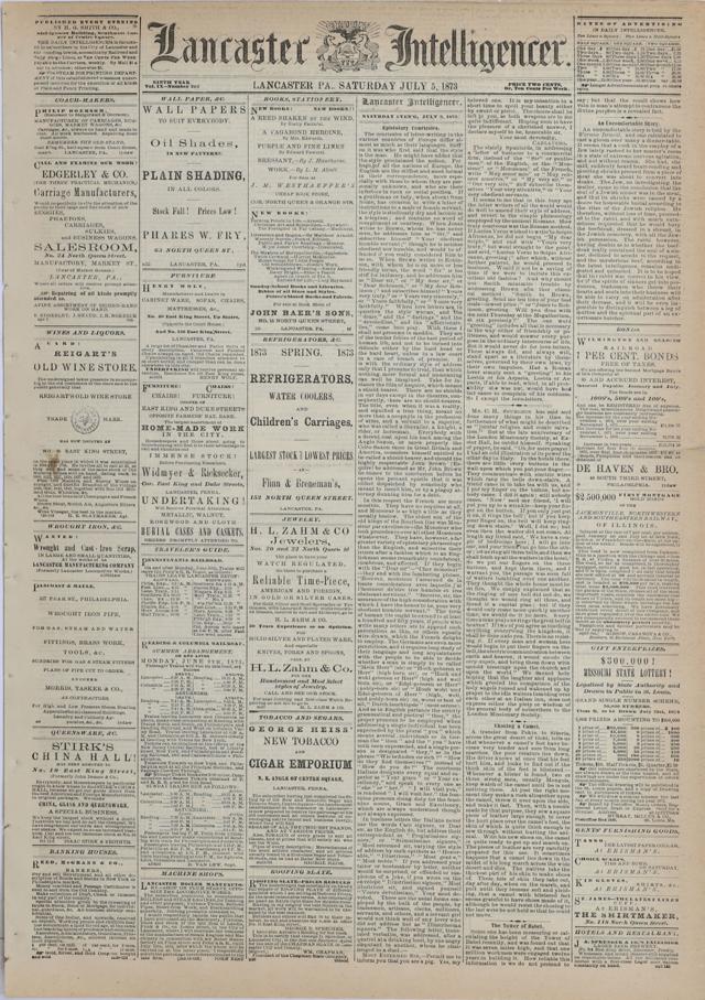 What was the Panic of 1873? This front page ignored it, but we'll tell ...