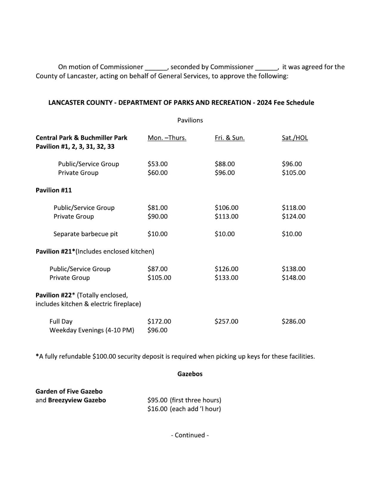 2024 Parks Fee Schedule | | lancasteronline.com