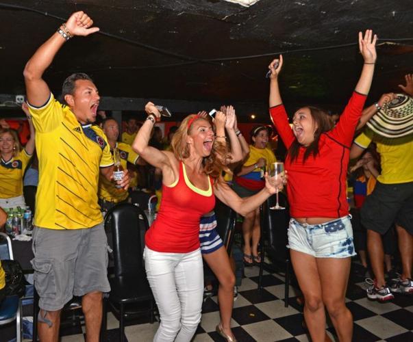 Colombia fans cheer on their team at World Cup watching party in ...