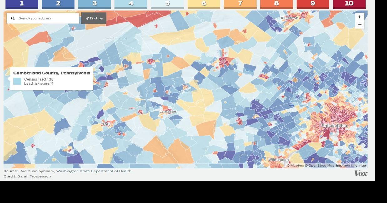 Map shows estimated risk of lead poisoning in every U.S. Census tract ...