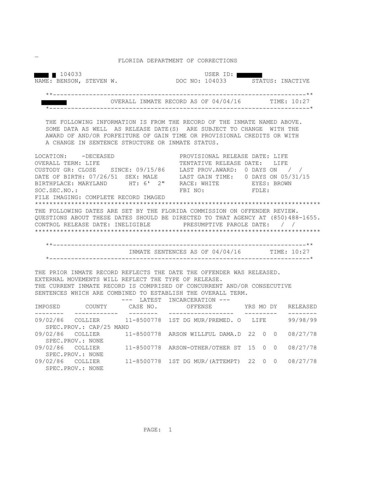 Steven Benson died of a stab wound to the head in Florida jail | Local ...