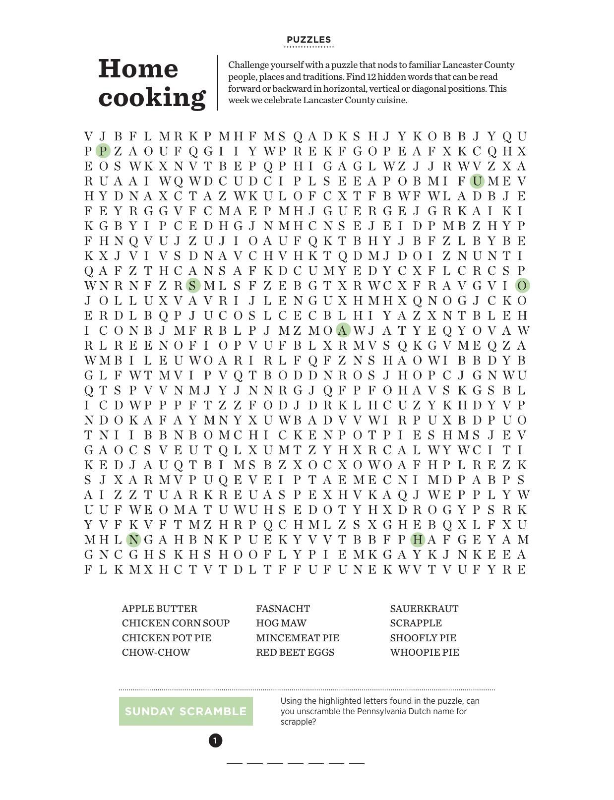 Word Search: Home cooking | Sunday | lancasteronline.com