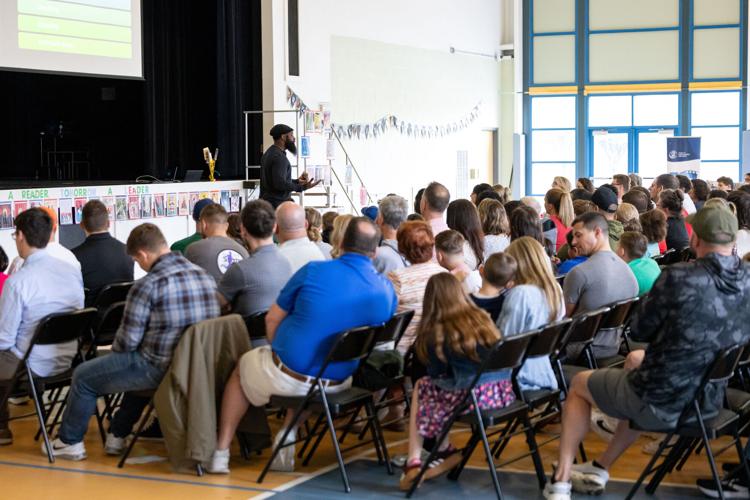 Former NFL player Deon Butler speaks at the Janus School in Mount Joy ...
