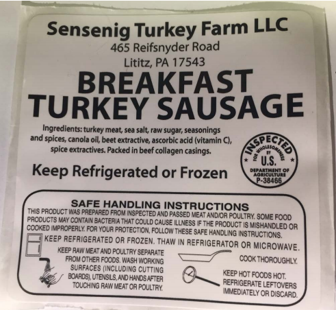 Sensenig Turkey Farm, Lititz, recalls sausage over undeclared wheat ...