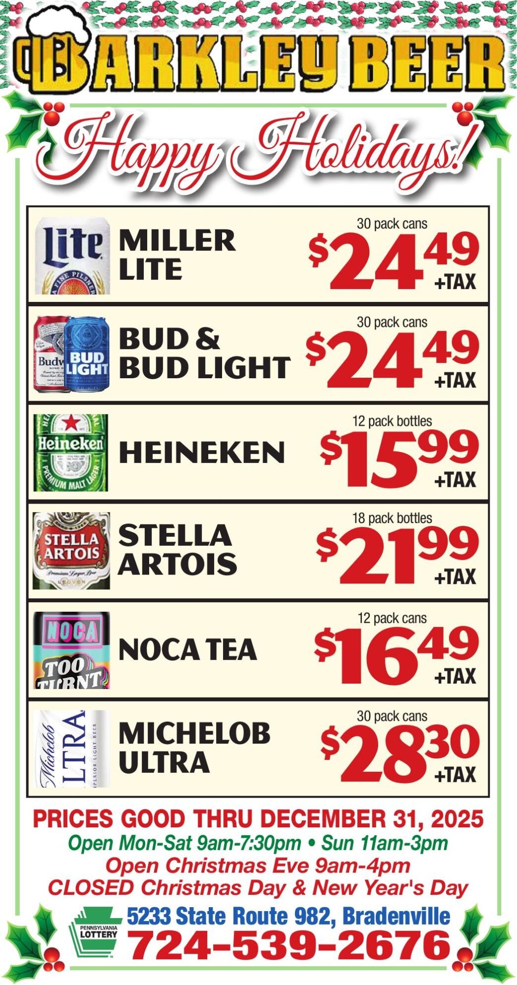 Happy Holidays! MILLER LITE Bud & Bud | Ads | latrobebulletinnews.com