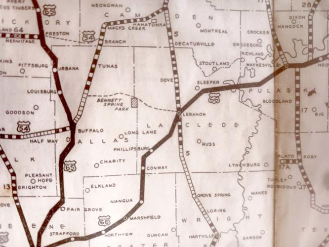 1931 state road map shows 66 and 5 as Laclede County's only highways ...