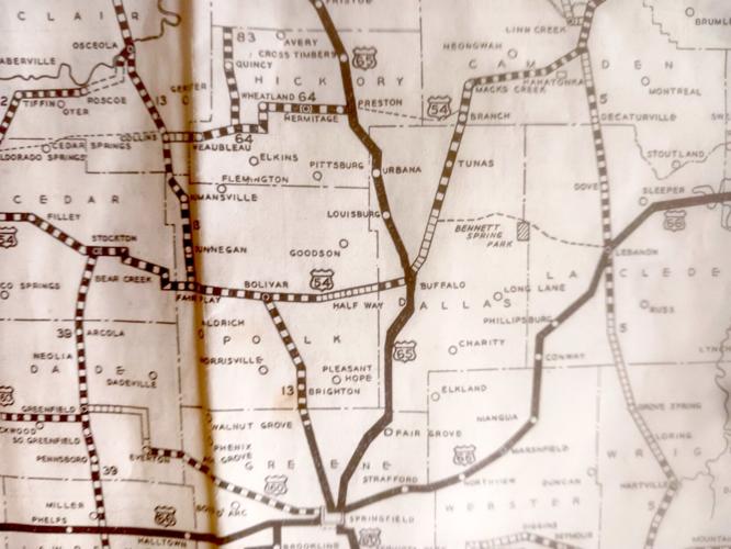 1931 state road map shows 66 and 5 as Laclede County's only highways ...