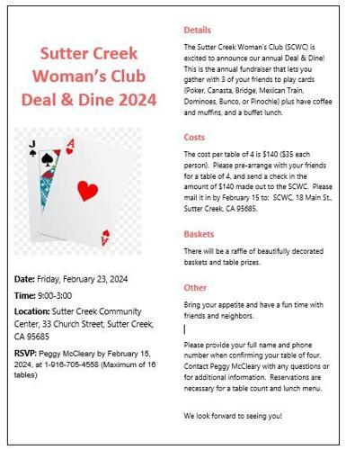 Sutter Creek Women’s Club “Deal & Dine” Card Party — Friday, February ...