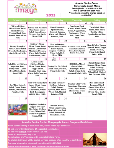 Amador Senior Center April 2023 Menu — Serving Up Smiles and an Amazing ...