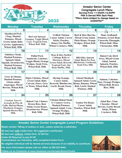Amador Senior Center April 2023 Menu — Serving Up Smiles and an Amazing ...