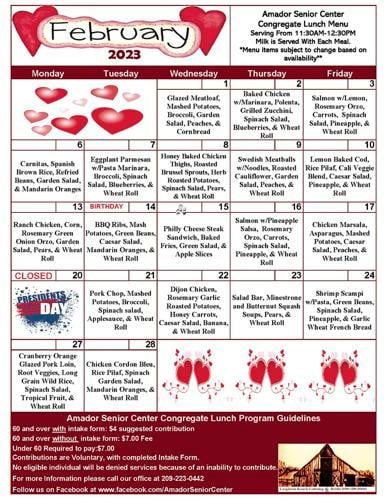 Amador Senior Center February 2023 Menu — Serving Up Smiles and an ...