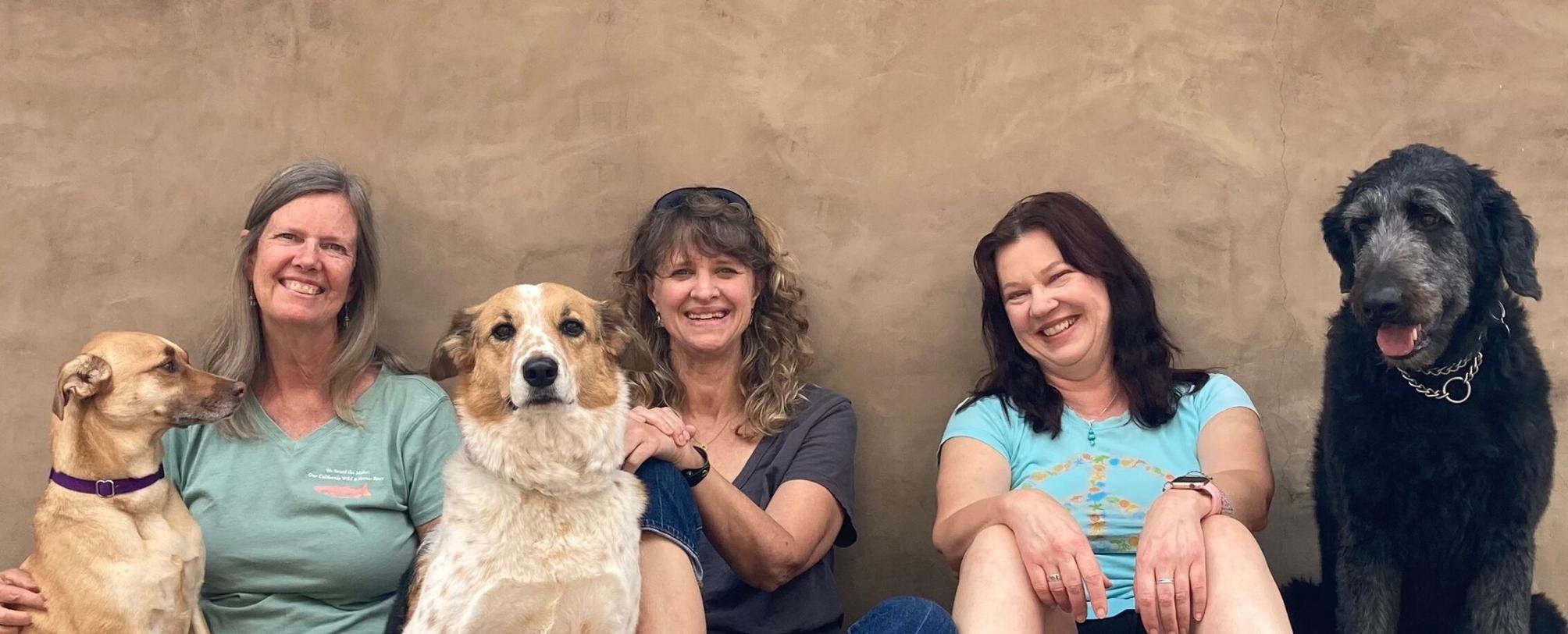 1. The Wicked Sisters posing with Lynn’s three rescued pups. Left to ...