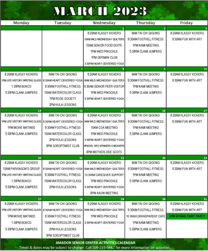 March 2023 Amador Senior Center Activities Calendar | On the Vine ... March 2023 Amador Senior Center Activities Calendar | On the Vine ...