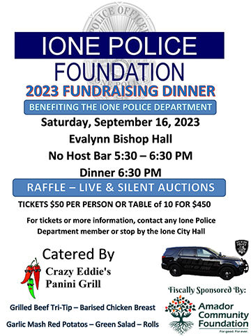 Tickets On Sale Now! Ione Police Foundation 2023 Fundraising Dinner ...
