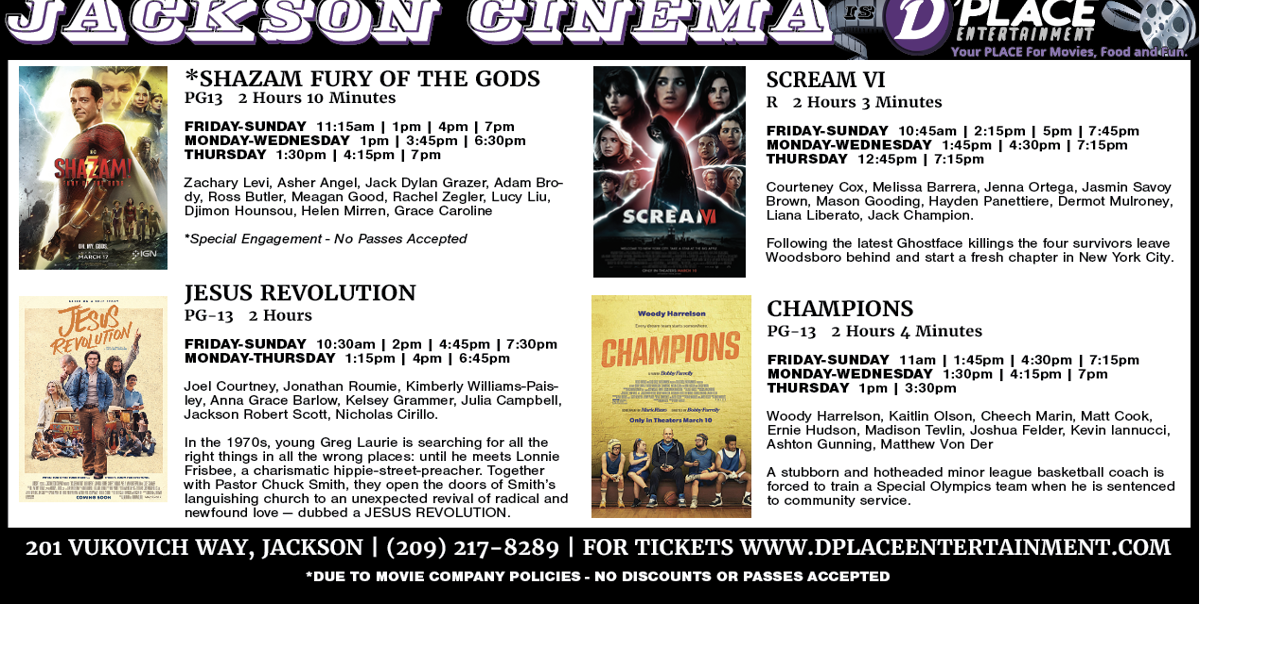 Jackson Cinema is D'Place: Movie Times March 17 - March 23, 2023 | On ...