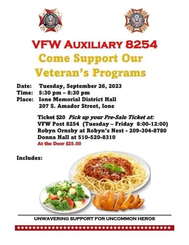 VFW Auxiliary 8254 Spaghetti Feed Fundraiser Dinner — Tuesday ...