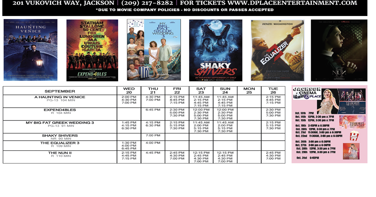 Jackson Cinema is D'Place: Movie Times September 20 - September 26 ...