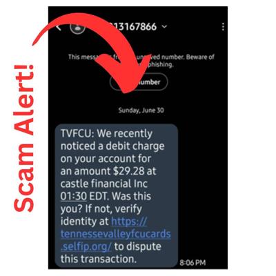 TVFCU warning users of scam texts asking for personal information ...