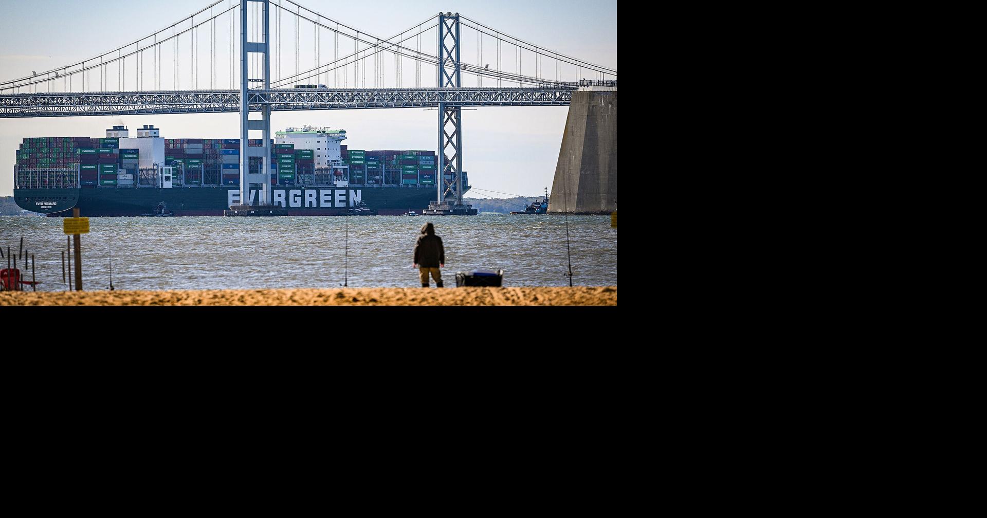 Evergreen container ship freed after month aground in Chesapeake Bay ...