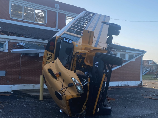 School Bus Thrown on Top of High School in Talladega County | Local ...