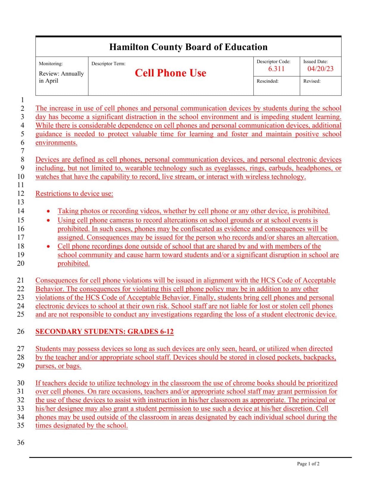 Hamilton County School Board to discuss proposed policy for student ...