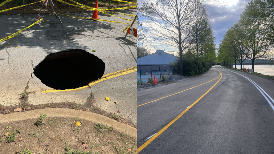 Sinkhole near Veterans Bridge - Developing News | Local News ...