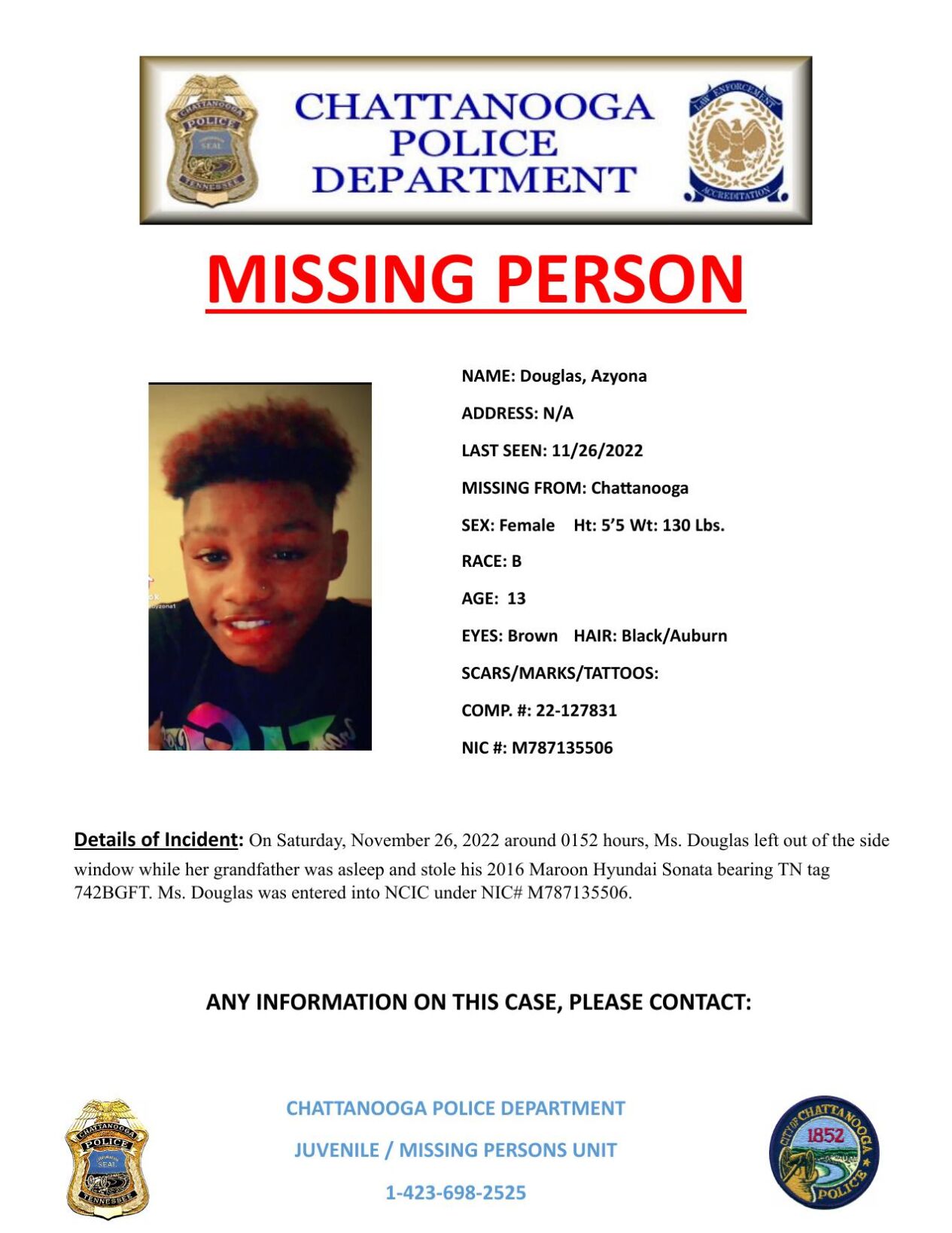 UPDATE: Missing Chattanooga 13-year-old located, police say | Local ...
