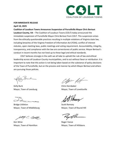 Loudoun mayors suspend Purcellville Mayor Bertaut from group; allege ...