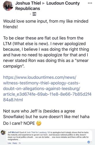 Leesburg Councilman Josh Thiel denied that he called his colleague's ...