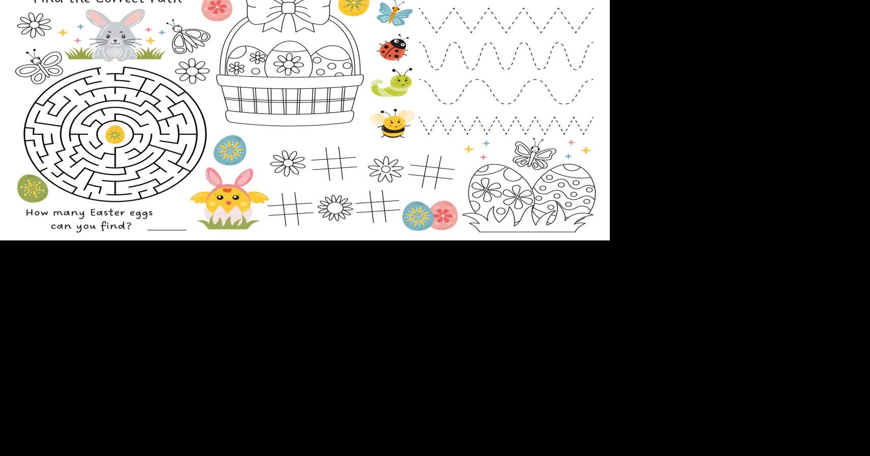Easter activity placemat for kids, kids coloring page, party games ...