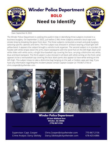 Winder PD issues BOLO for three suspects involved in a smash-and-grab ...