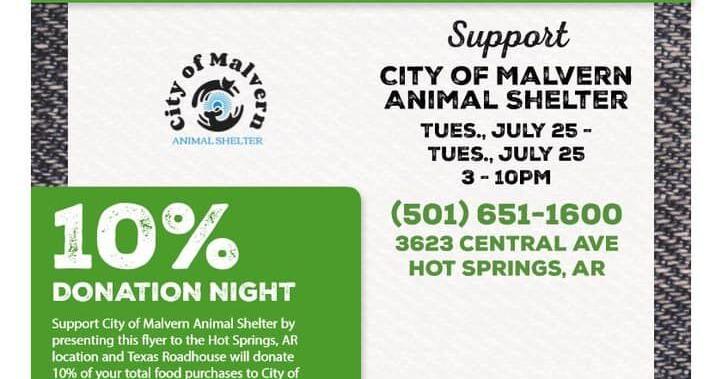 "Dine to Donate" at Texas Roadhouse to benefit the City of Malvern ...