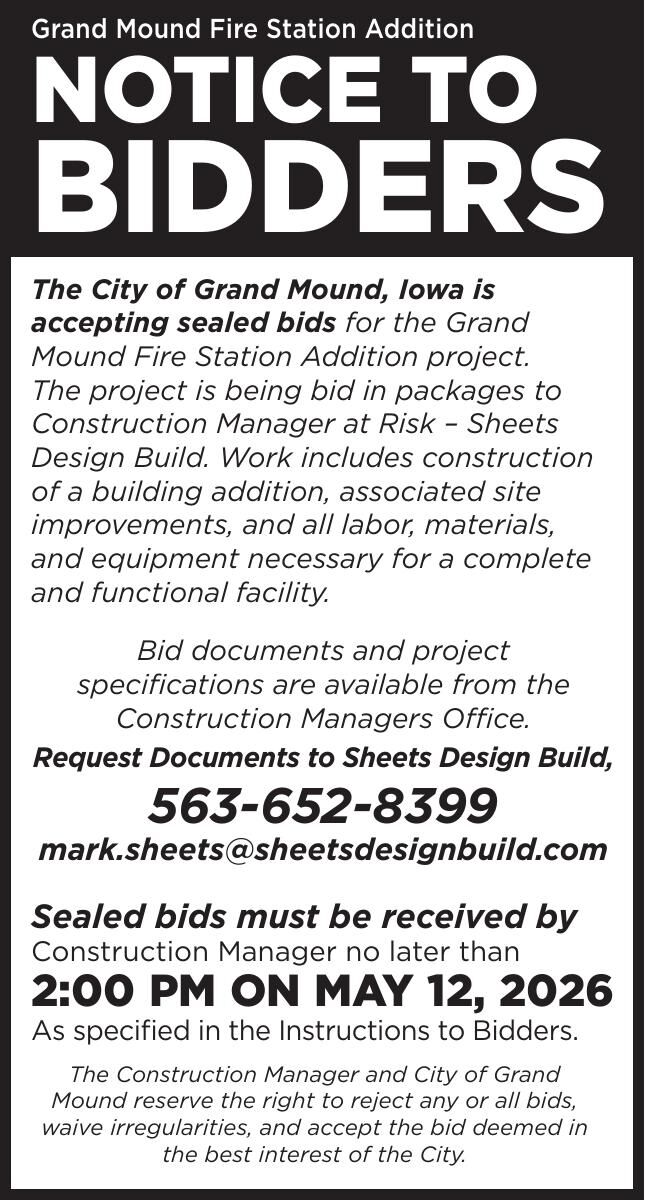 NOTICE TO BIDDERS: Grand Mound Fire Station Addition | Announcements ...