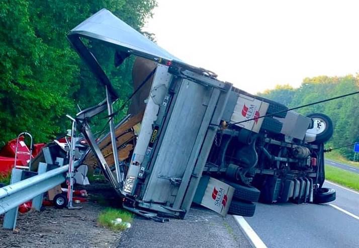 Tractor-trailer overturns, closes U.S. 220 North early Wednesday