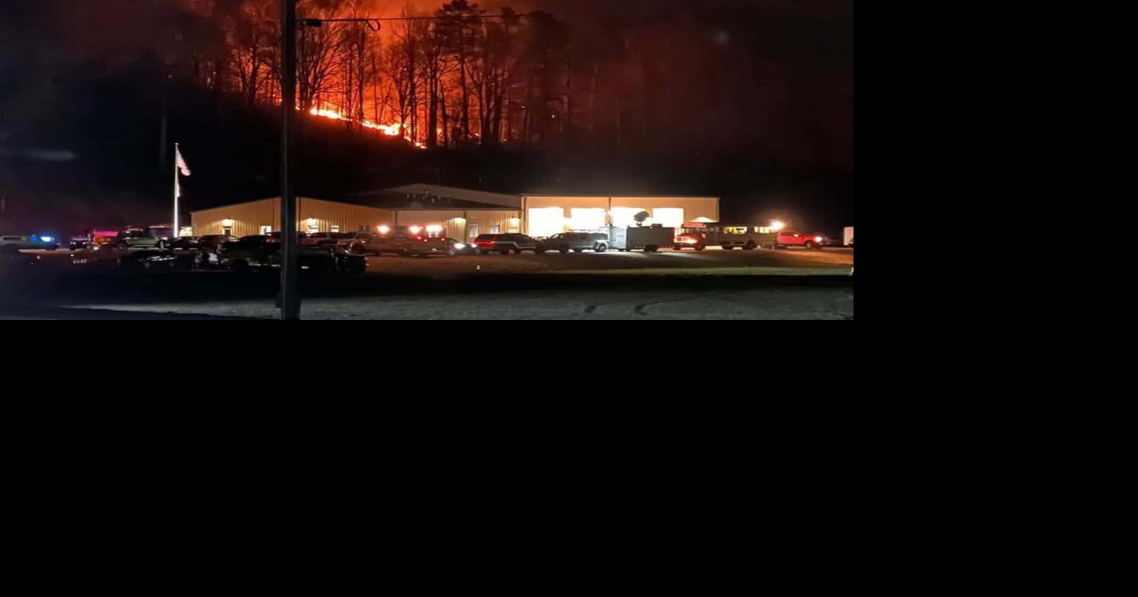 Wildfire burning along I-40 on Old Fort Mountain NC